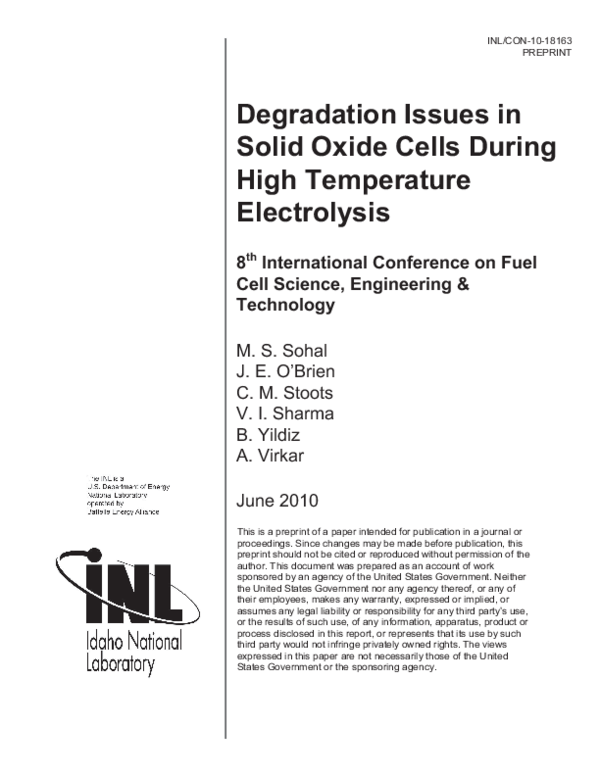 (PDF) Degradation Issues in Solid Oxide Cells During High Temperature ...