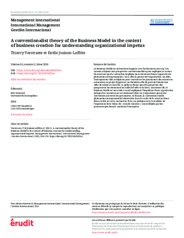 (PDF) A conventionalist theory of the Business Model in the context of ...
