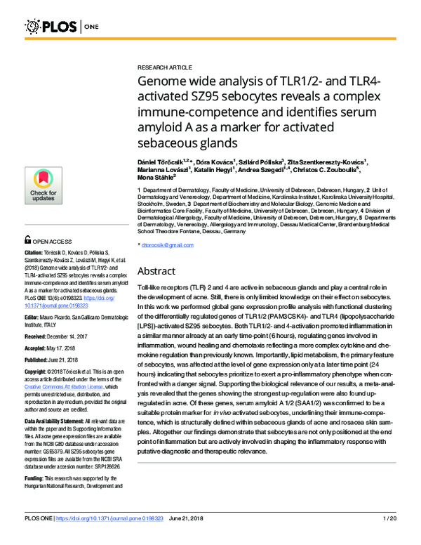 (PDF) Genome wide analysis of TLR1/2- and TLR4-activated SZ95 sebocytes ...