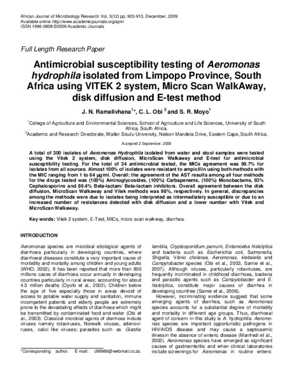 (PDF) Comparison of five methods, including the PDM Epsilometer test (E ...