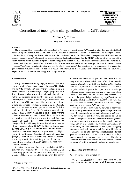 (PDF) Correction of incomplete charge collection in CdTe detectors