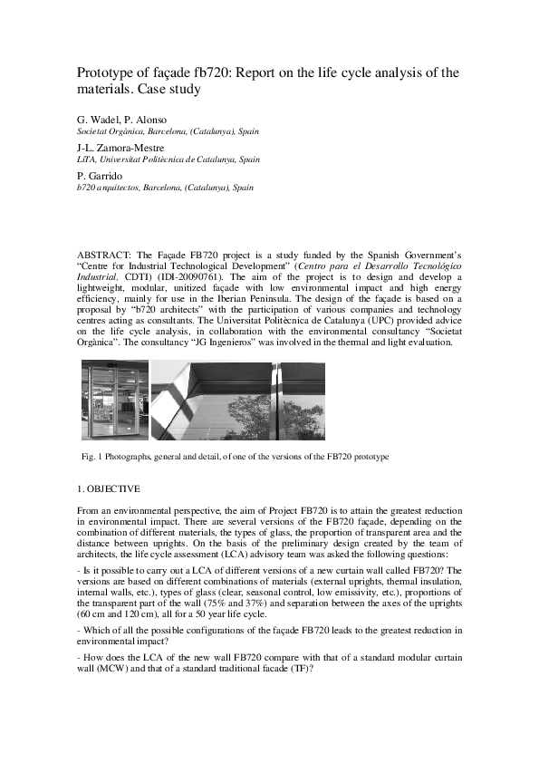 (PDF) Prototype of façade fb720: Report on the life cycle analysis of ...