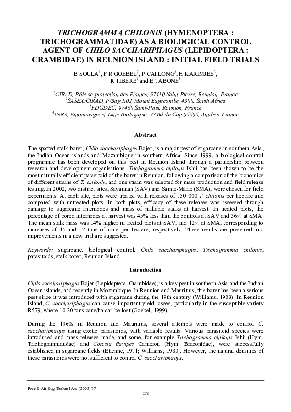 (PDF) Trichogramma chilonis (Hymenoptera : trichogrammatidae) as a ...