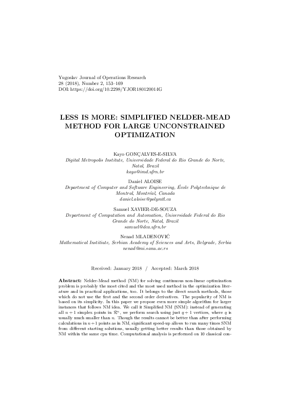 (PDF) Less is more: Simplified Nelder-Mead method for large unconstrained optimization