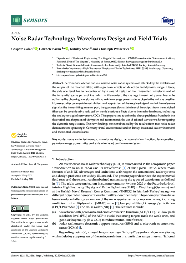(PDF) Noise Radar Technology: Waveforms Design and Field Trials