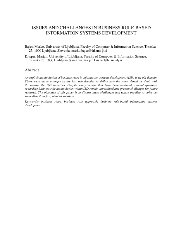 (PDF) Issues and Challenges in Business Rule Based Information Systems ...