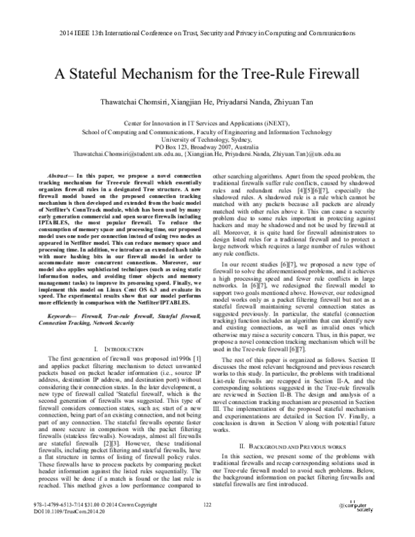 (PDF) A Stateful Mechanism for the Tree-Rule Firewall