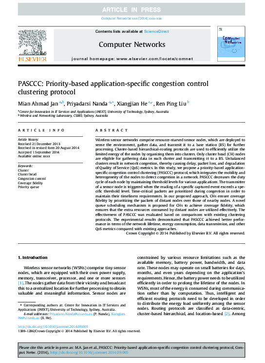 Pdf Pasccc Priority Based Application Specific Congestion Control Clustering Protocol