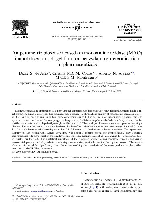 (PDF) Amperometric biosensor based on monoamine oxidase (MAO ...