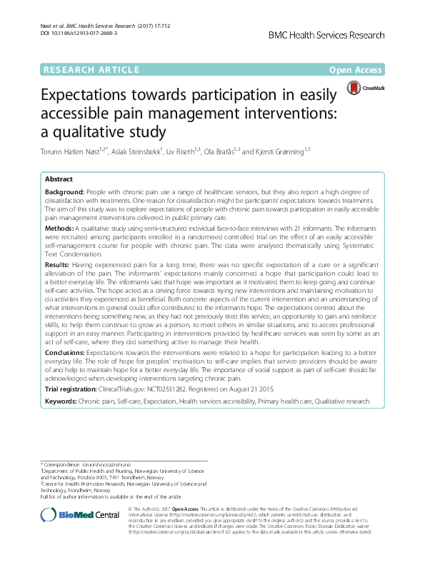 (PDF) Expectations towards participation in easily accessible pain ...