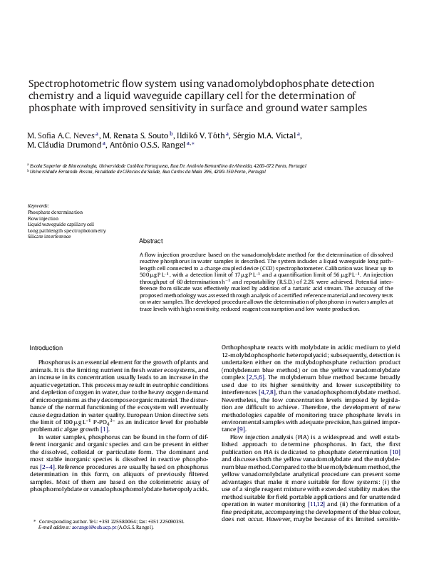 (PDF) Spectrophotometric flow system using vanadomolybdophosphate detection chemistry and a ...