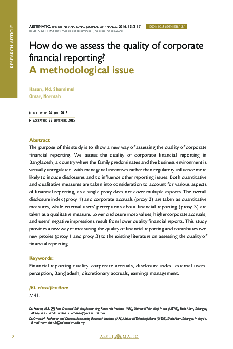 (PDF) How do we assess the quality of corporate financial reporting? A ...