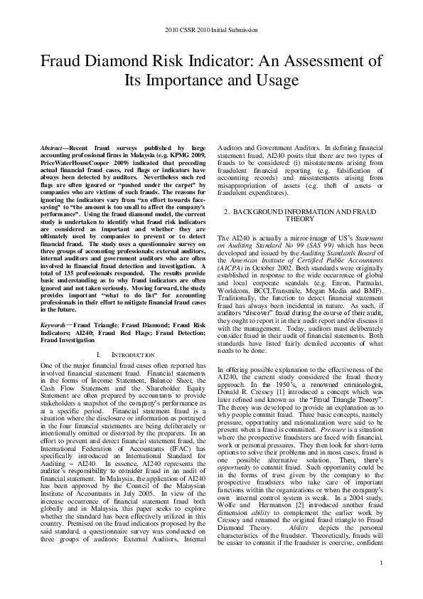 (PDF) Fraud diamond risk indicator: An assessment of its importance and ...