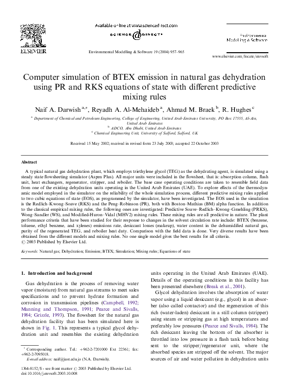(PDF) Computer simulation of BTEX emission in natural gas dehydration ...