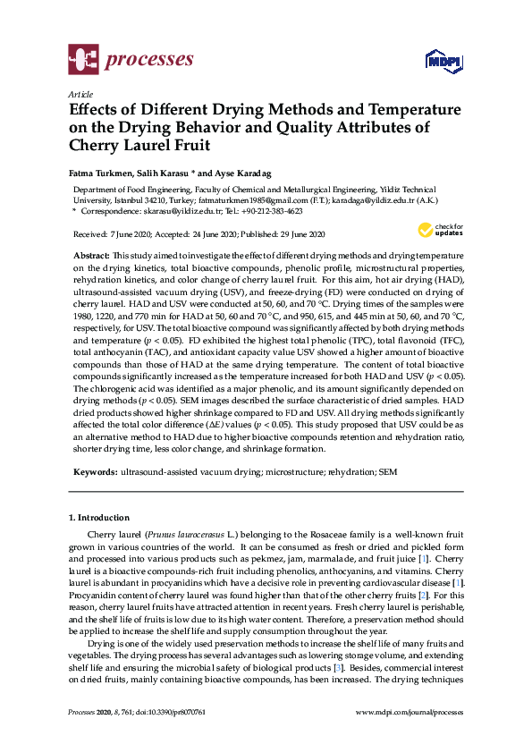 Pdf Effects Of Different Drying Methods And Temperature On The Drying