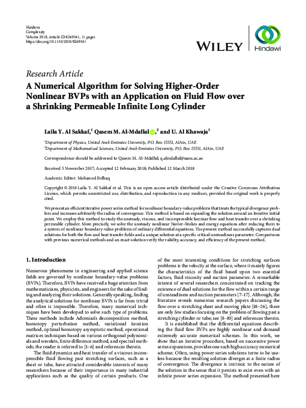 Pdf A Numerical Algorithm For Solving Higher Order Nonlinear Bvps With An Application On Fluid