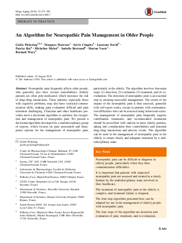 (PDF) Algorithm for Managing Neuropathic Pain in Seniors