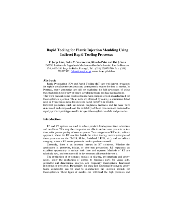 (PDF) Rapid tooling for plastic injection moulding using indirect rapid ...