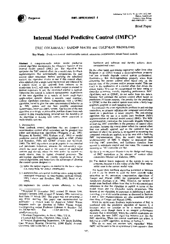 (PDF) Internal model predictive control (IMPC)