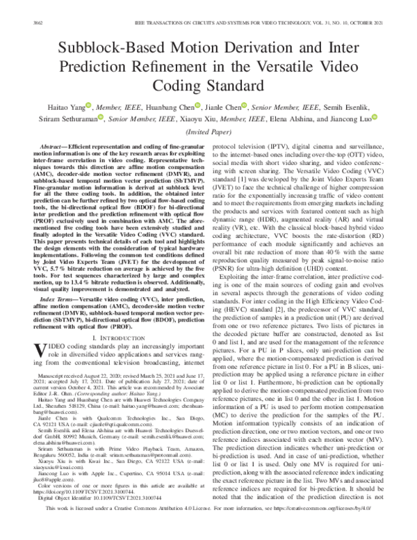 Pdf Subblock Based Motion Derivation And Inter Prediction Refinement In The Versatile Video