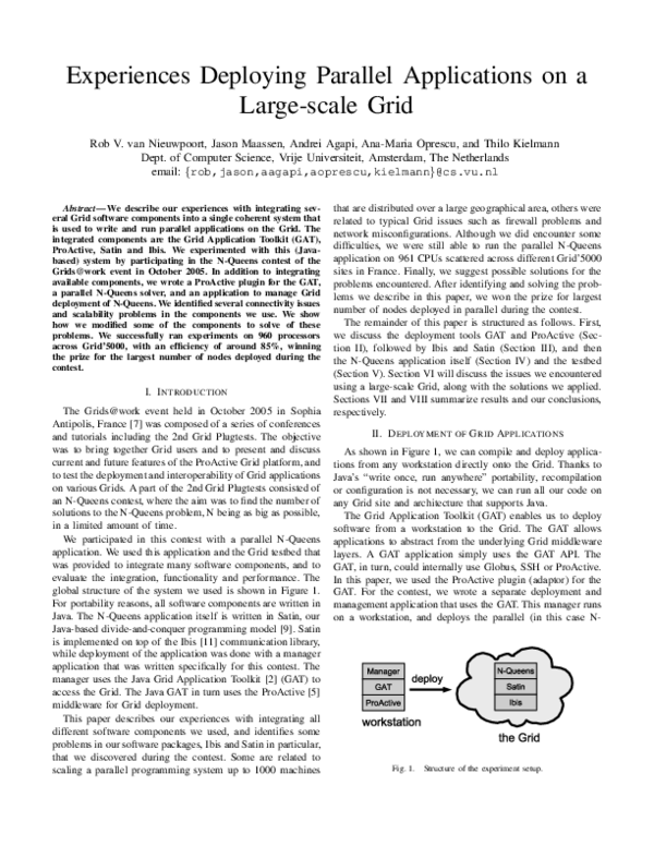 (PDF) Experiences Deploying Parallel Applications on a Large-scale Grid