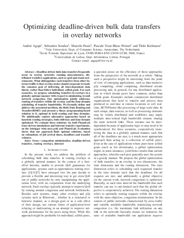 Pdf Optimizing Deadline Driven Bulk Data Transfers In Overlay Networks