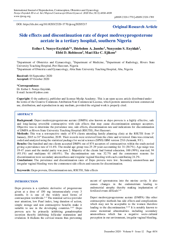 (PDF) Side effects and discontinuation rate of depot ...