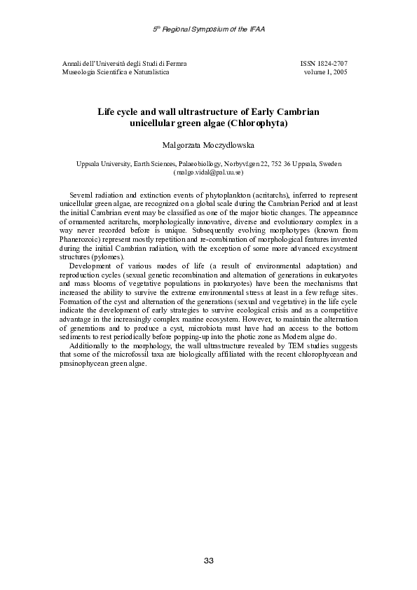 (PDF) Life cycle and wall ultrastructure of Early Cambrian unicellular ...