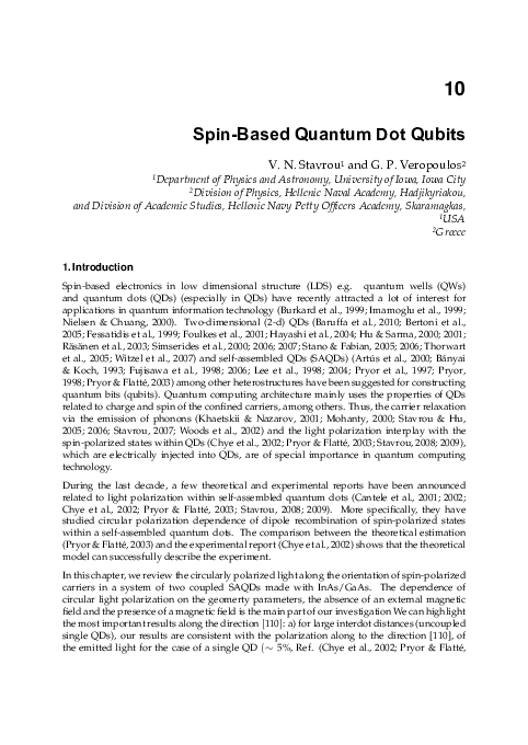 (PDF) Spin-Based Quantum Dot Qubits | VASILIOS STAVROU - Academia.edu