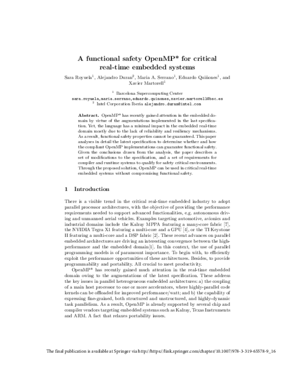 (PDF) A Functional Safety OpenMP $$^{*}$$ for Critical Real-Time ...