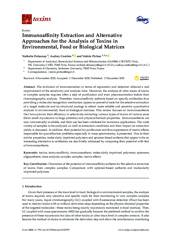 (PDF) Immunoaffinity Extraction and Alternative Approaches for the Analysis of Toxins in ...