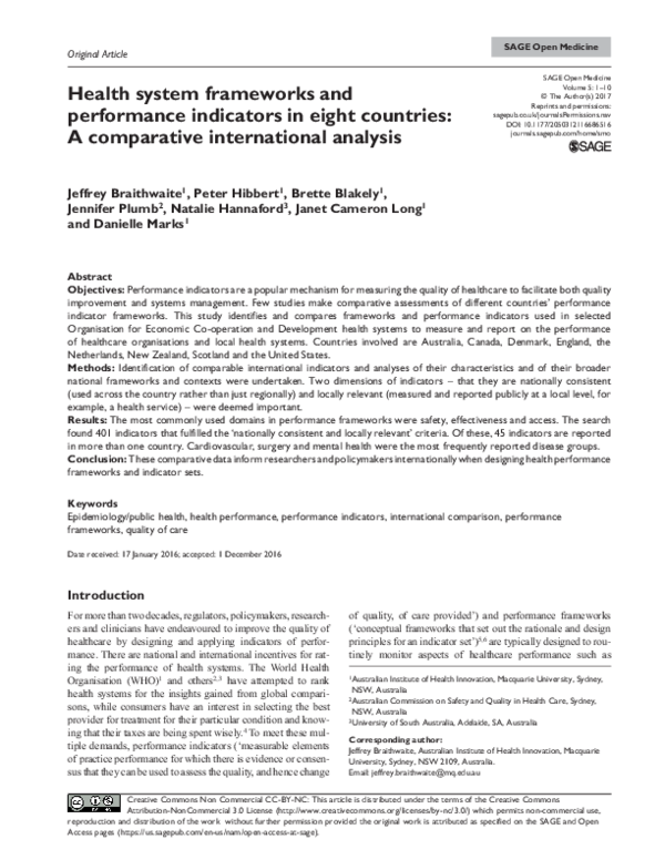 (PDF) Health system frameworks and performance indicators in eight ...