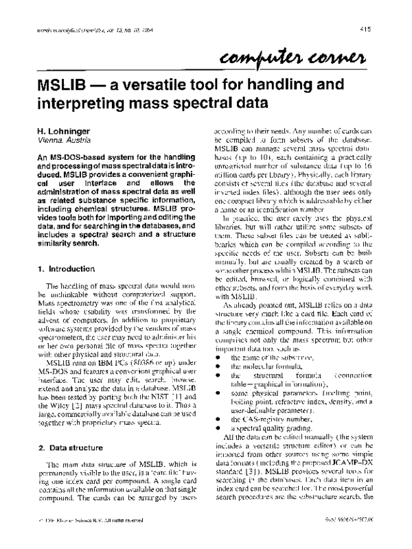 (PDF) MSLIB — a versatile tool for handling and interpreting mass spectral data