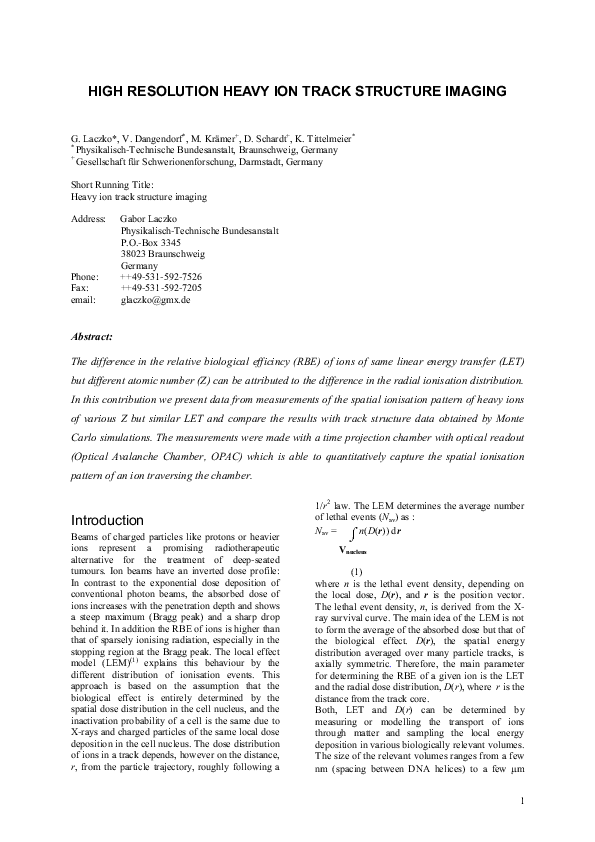 (PDF) High-resolution heavy ion track structure imaging | Dieter ...