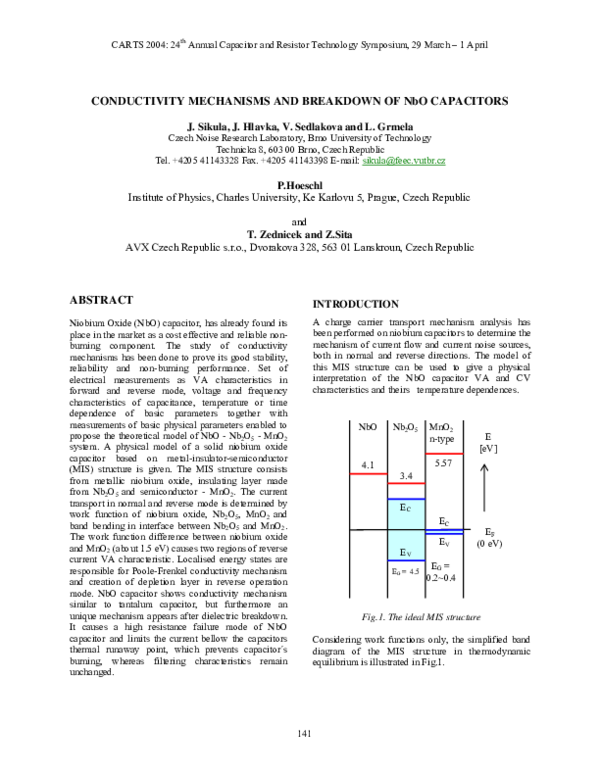 (PDF) Conductivity Mechanisms and Breakdown of NbO Capacitors