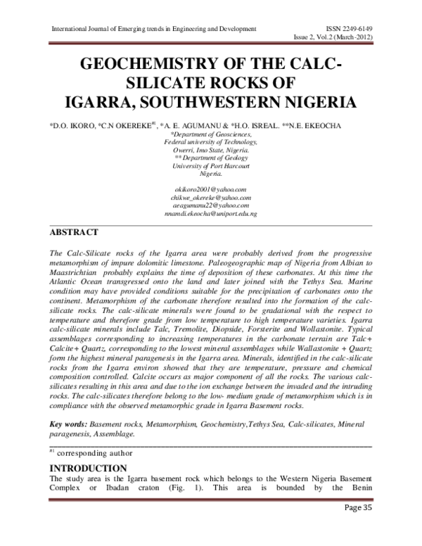 (PDF) Geochemistry of the Calc-Silicate Rocks of Igarra, Southwestern ...