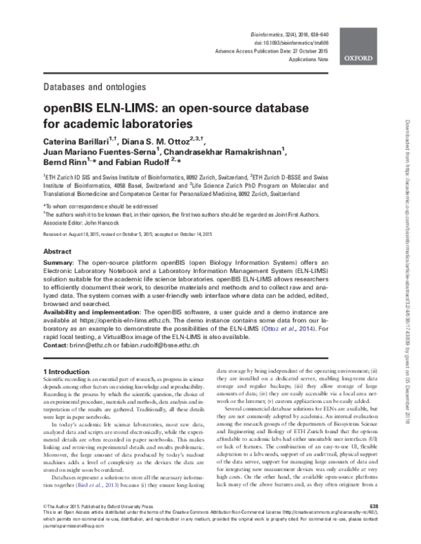 (PDF) openBIS ELN-LIMS: an open-source database for academic ...