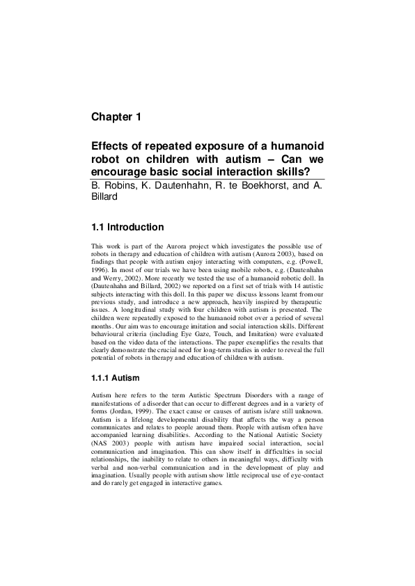 (PDF) Effect of repeated exposure of a humanoid robot on children with autism - Can we encourage ...