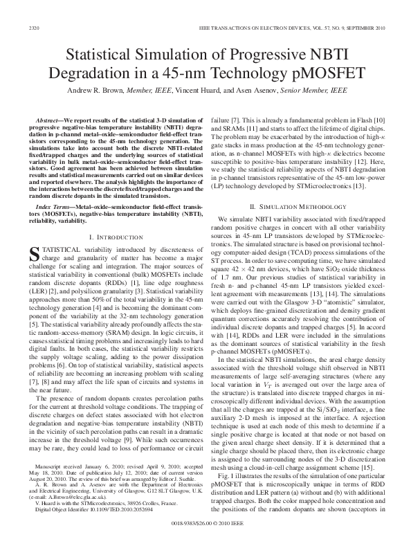 (PDF) Statistical Simulation of Progressive NBTI Degradation in a 45-nm Technology pMOSFET