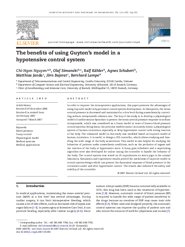 (PDF) Guyton's Model in Hypotensive Control Systems