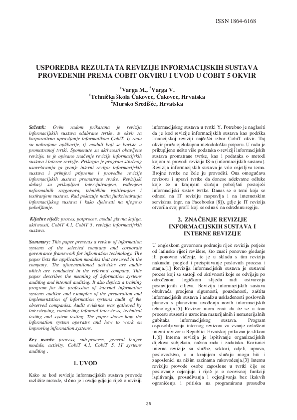 (PDF) Usporedba rezultata revizije informacijskih sustava provedenih prema CobiT okviru i uvod u ...
