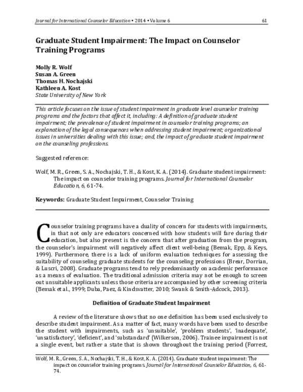 (PDF) Graduate Student Impairment: The Impact on Counselor Training ...