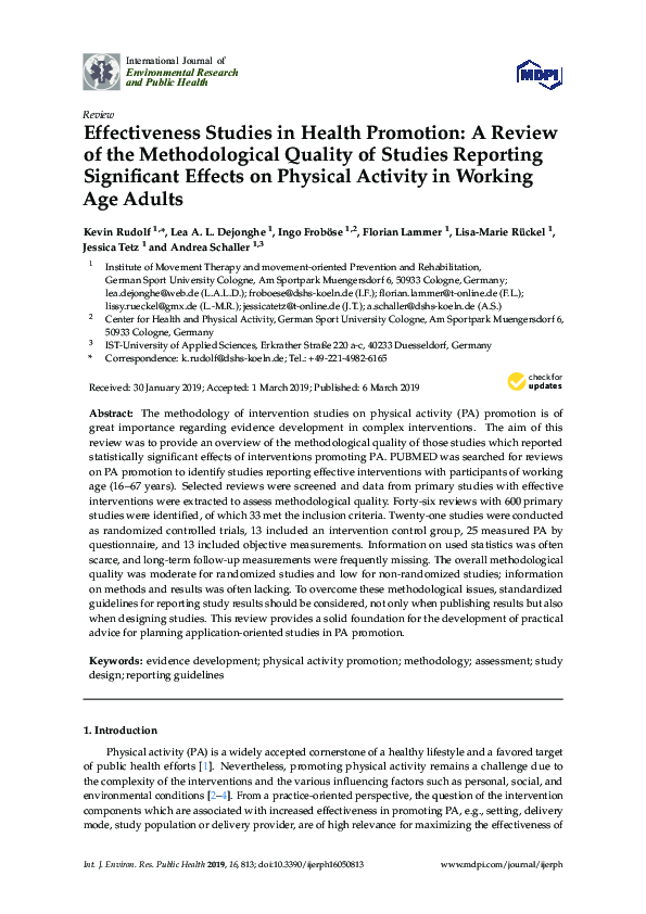 (PDF) Effectiveness Studies in Health Promotion: A Review of the ...