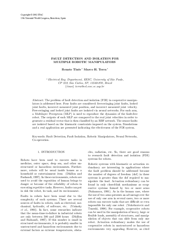 (PDF) Fault detection and isolation for multiple robotic manipulators