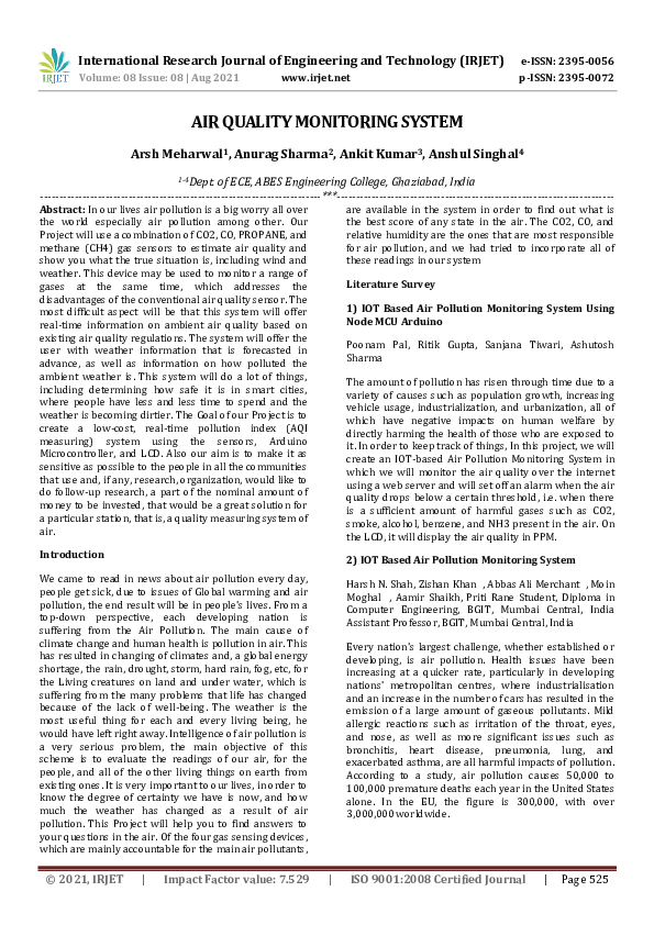 (PDF) IRJET- AIR QUALITY MONITORING SYSTEM