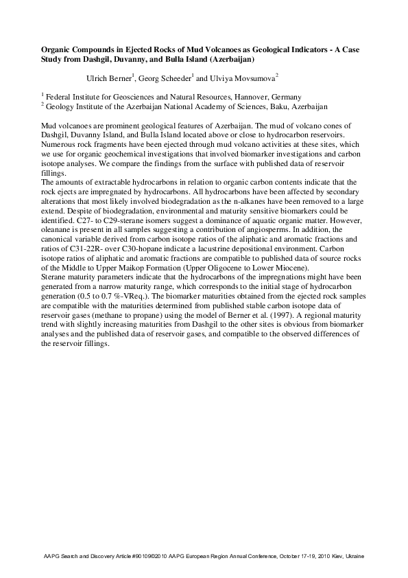 (PDF) Organic Compounds in Ejected Rocks of Mud Volcanoes as Geological ...