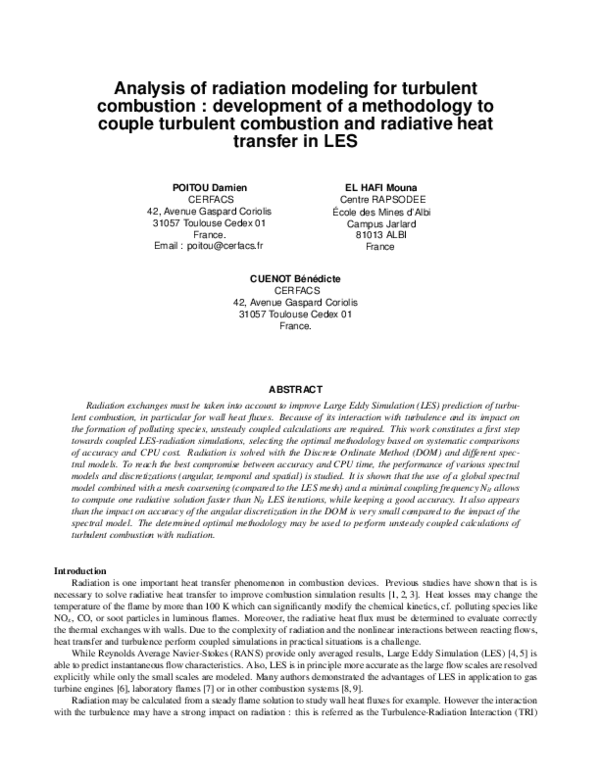 Pdf Analysis Of Radiation Modeling For Turbulent Combustion Development Of A Methodology To
