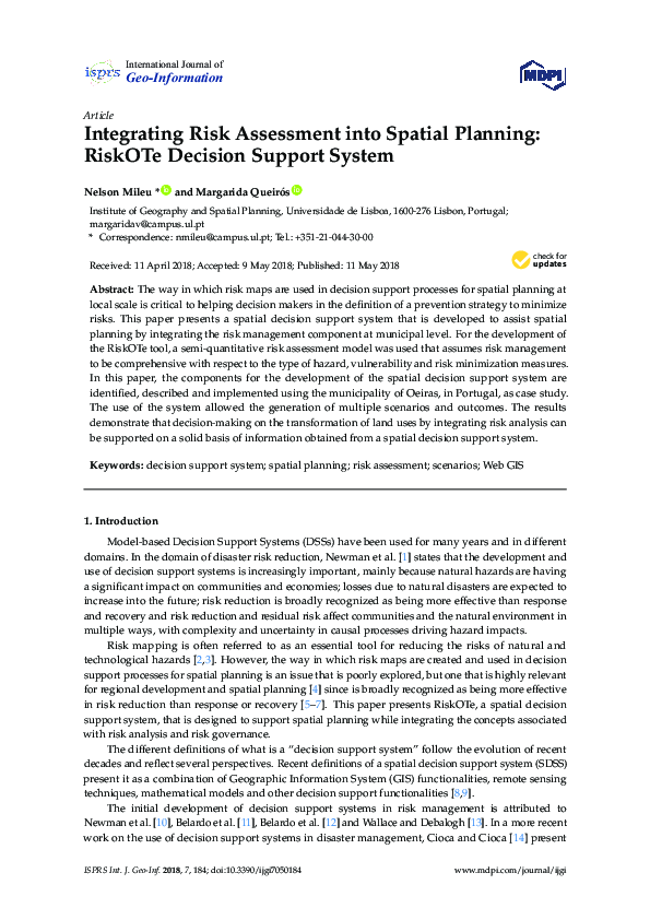 (PDF) Integrating Risk Assessment into Spatial Planning: RiskOTe ...