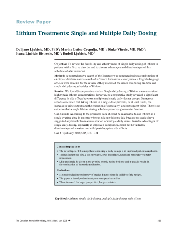 (PDF) Lithium treatments: single and multiple daily dosing | Marina ...