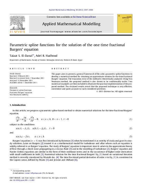 (PDF) Parametric spline functions for the solution of the one time fractional Burgers’ equation ...